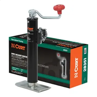 CURT 28321 Pipe-Mount Swivel Jack with Side Handle (2,000 lbs, 10" Travel)