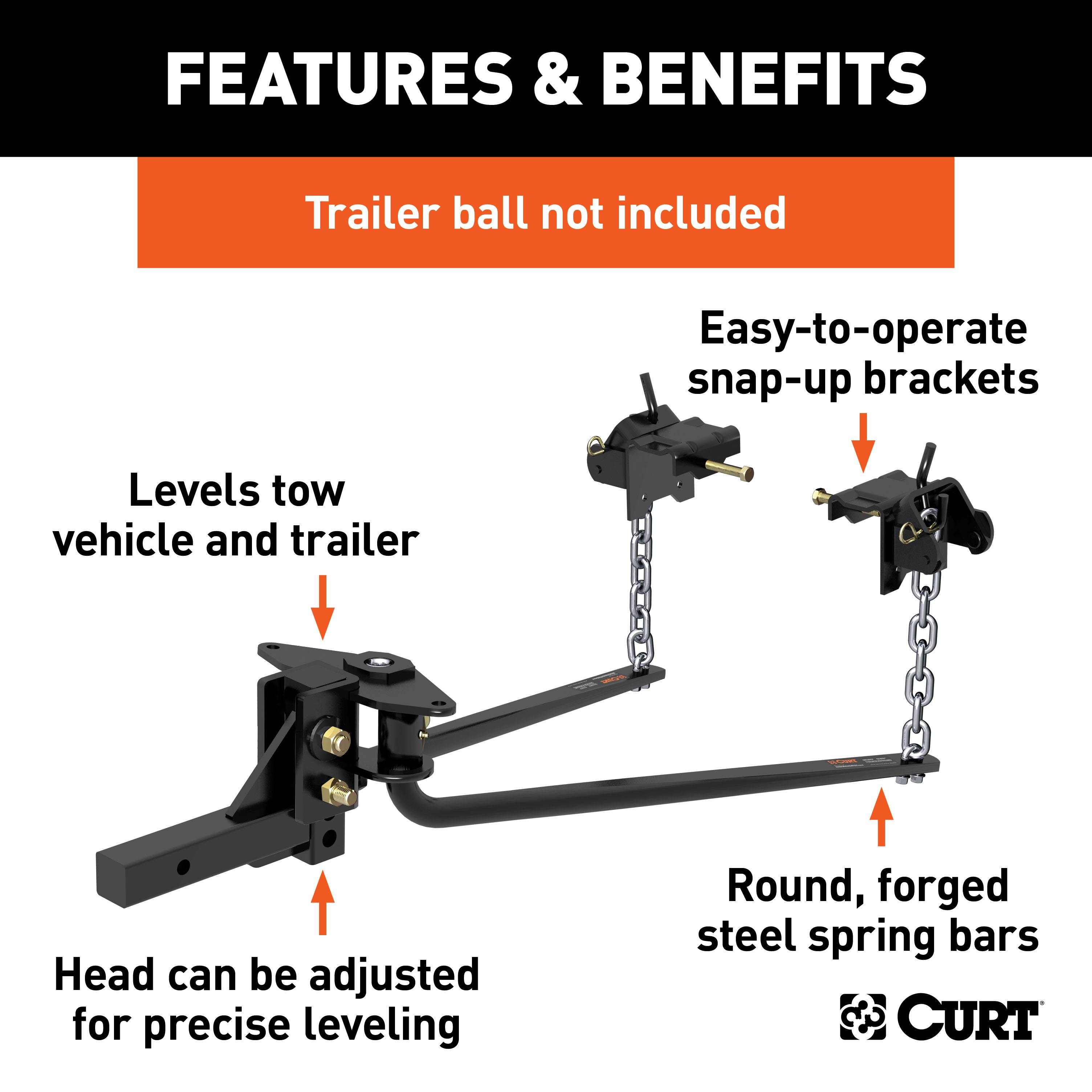 CURT 17052 Round Bar Weight Distribution Hitch with Integrated ...