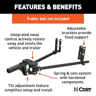 CURT 17499 TruTrack Weight Distribution Hitch with Sway Control (5-8K ...