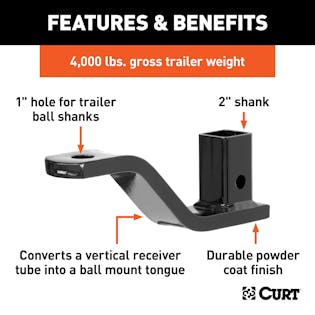 CURT 45003 Vertical Receiver Ball Mount (2 Shank, 4,000 lbs.)