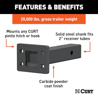 CURT 48327 Pintle Mount (2" Shank, 20,000 lbs., 8" Long)
