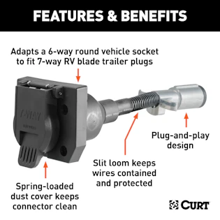 CURT 57667 Electrical Adapter (6-Way Round Vehicle to 7-Way RV Blade ...