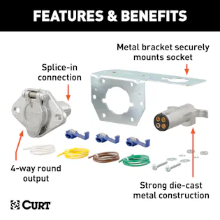 CURT 58677 4-Way Round Connector Plug & Socket with Hardware (Packaged)
